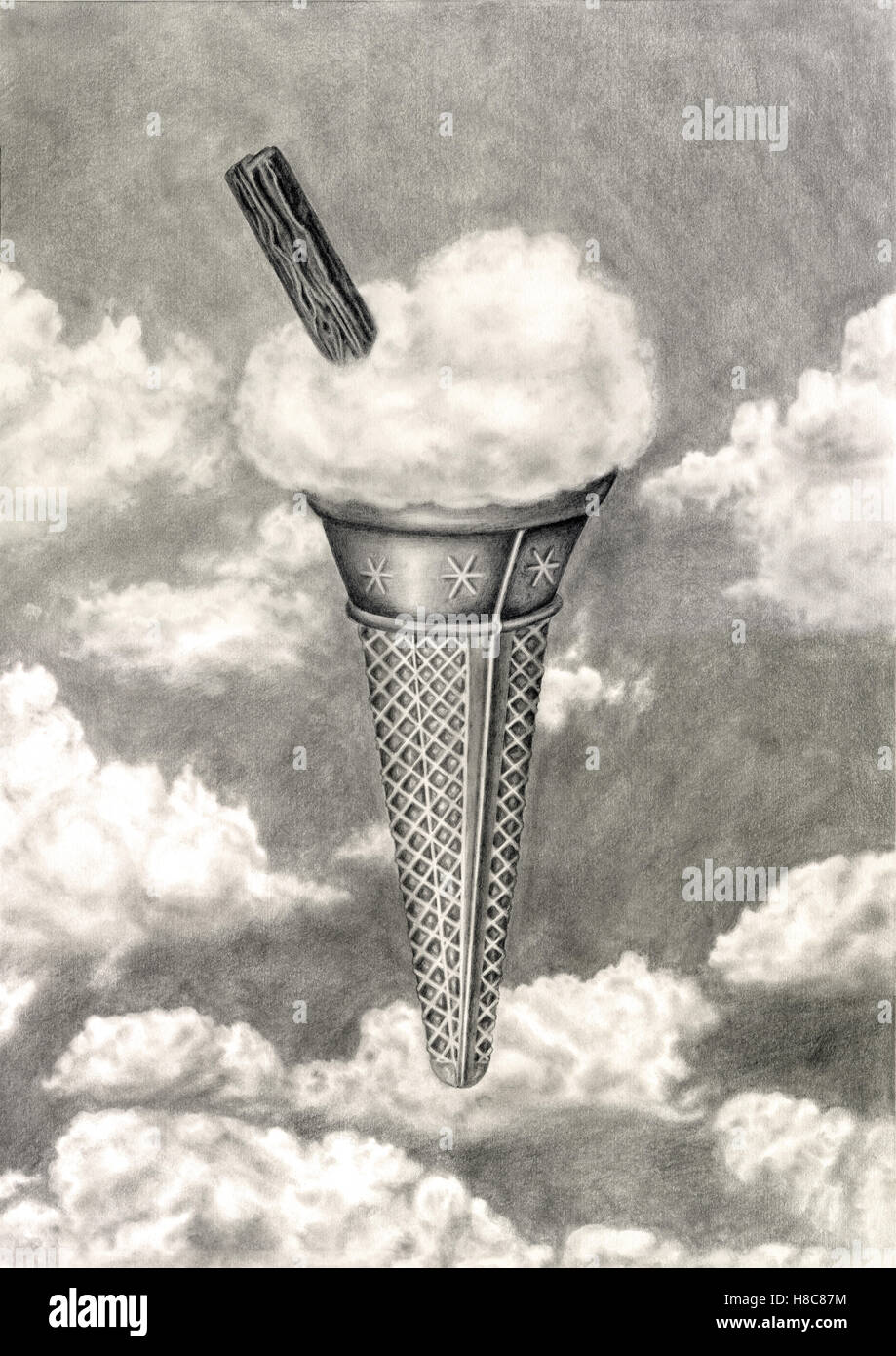 Ice cream cone with cloud feeling Stock Photo - Alamy