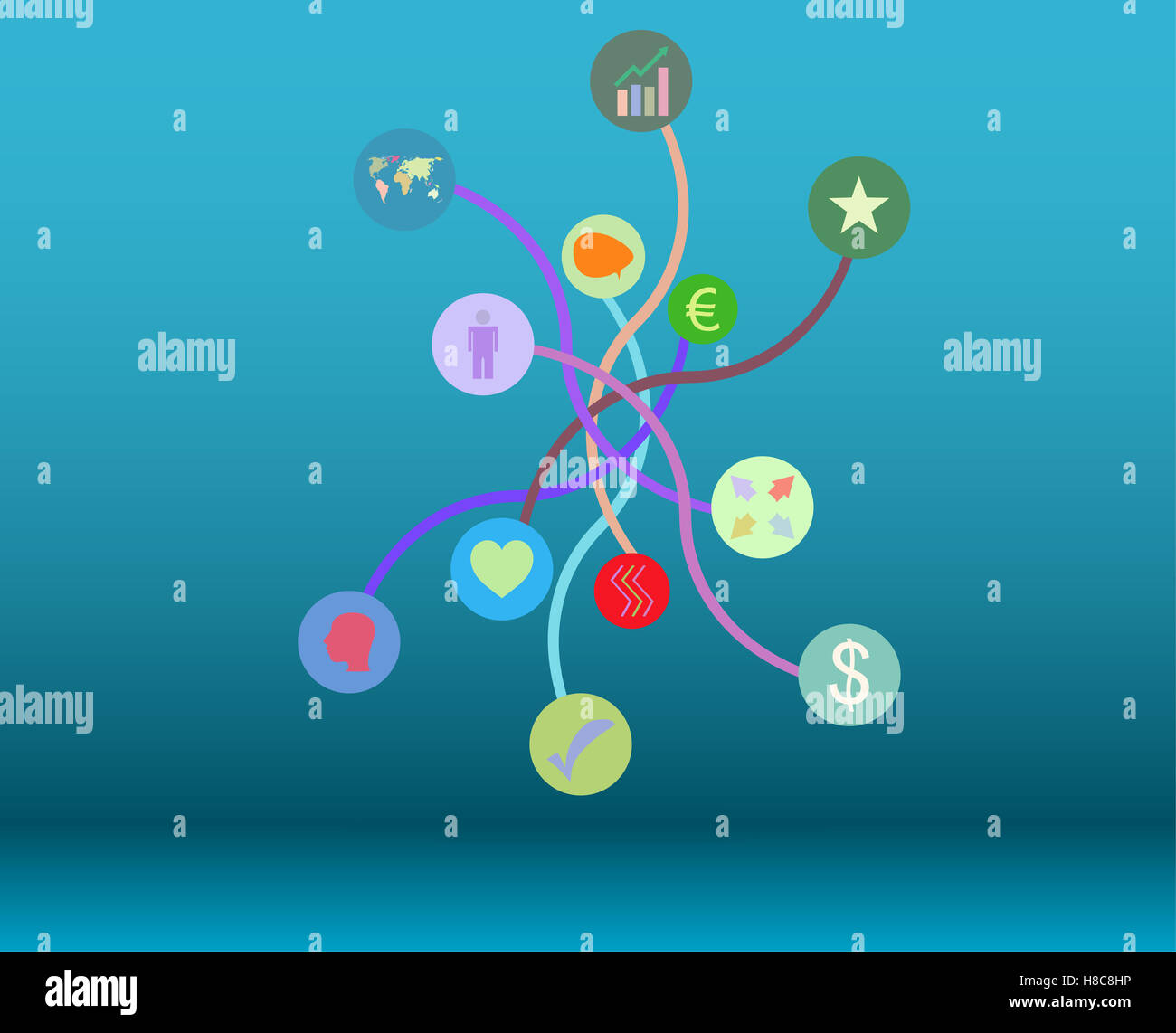 Technology network. Connected symbols for digital, connect, communicate ...