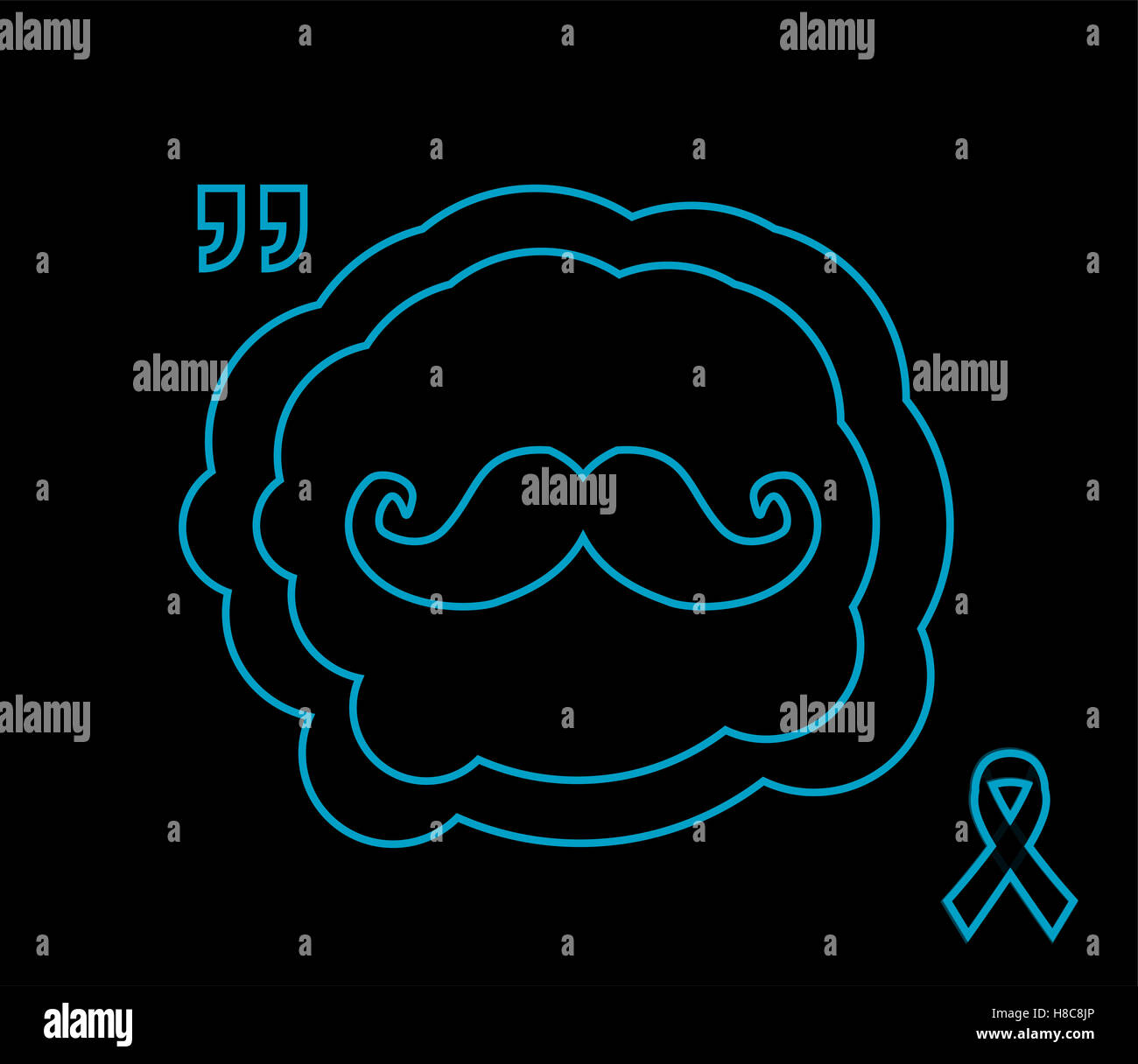 mustache and blue prostate cancer awareness on black background Stock ...