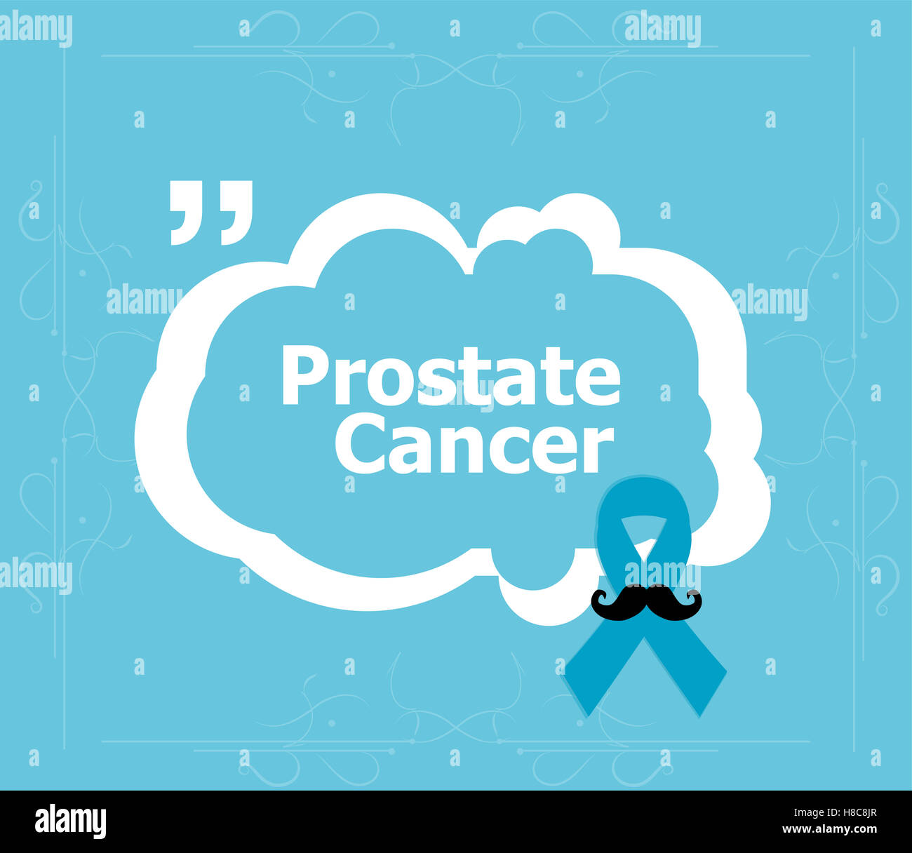 Prostate cancer ribbon awareness on blue background. Light blue ribbon ...