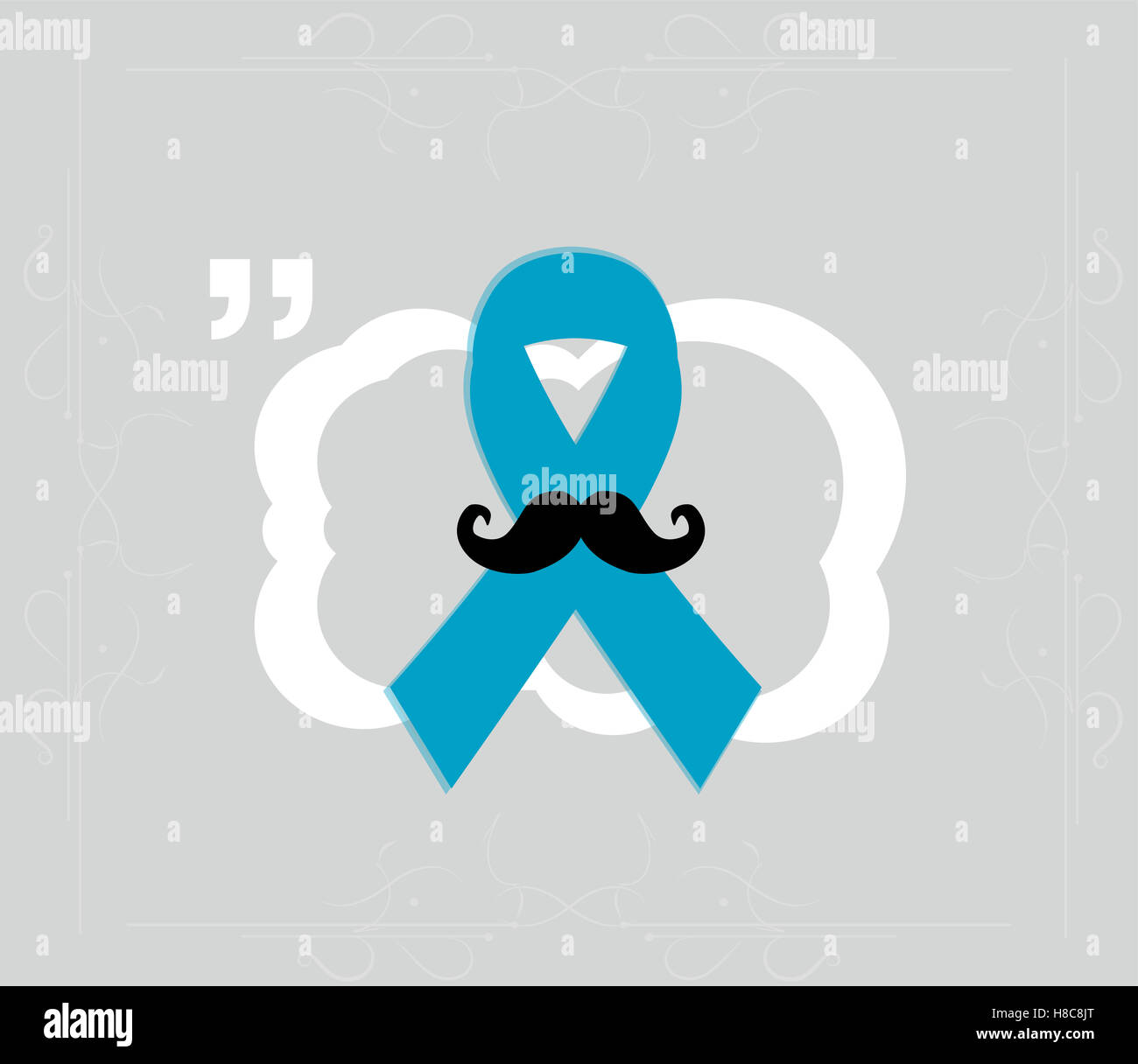 Prostate cancer ribbon awareness on grey background. Light blue ribbon ...