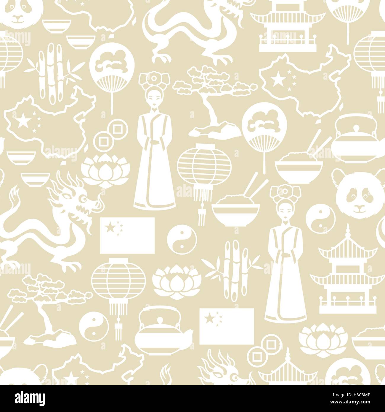 China seamless pattern. Chinese symbols and objects Stock Vector Image ...