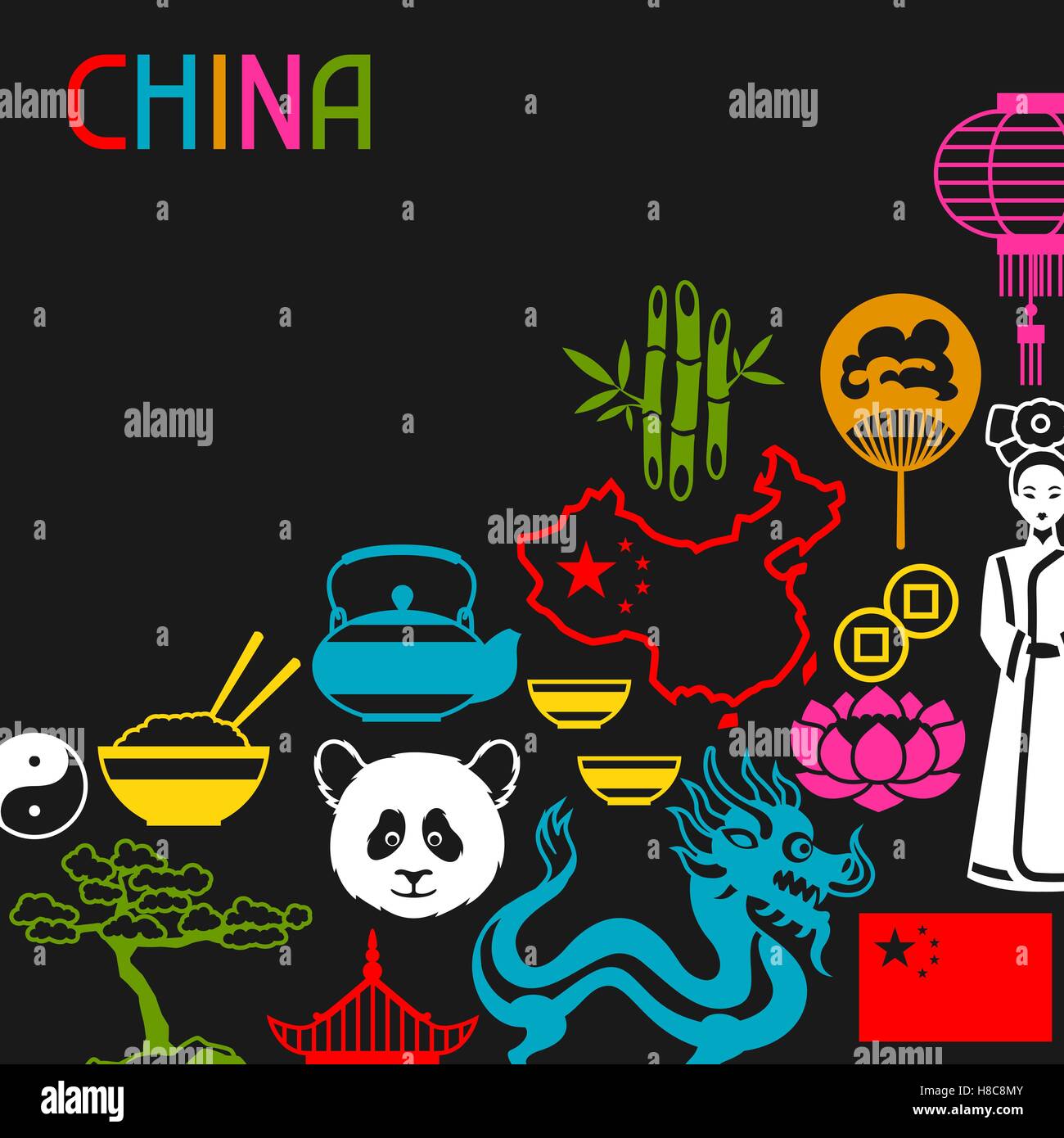 China map design chinese symbols hi-res stock photography and images ...