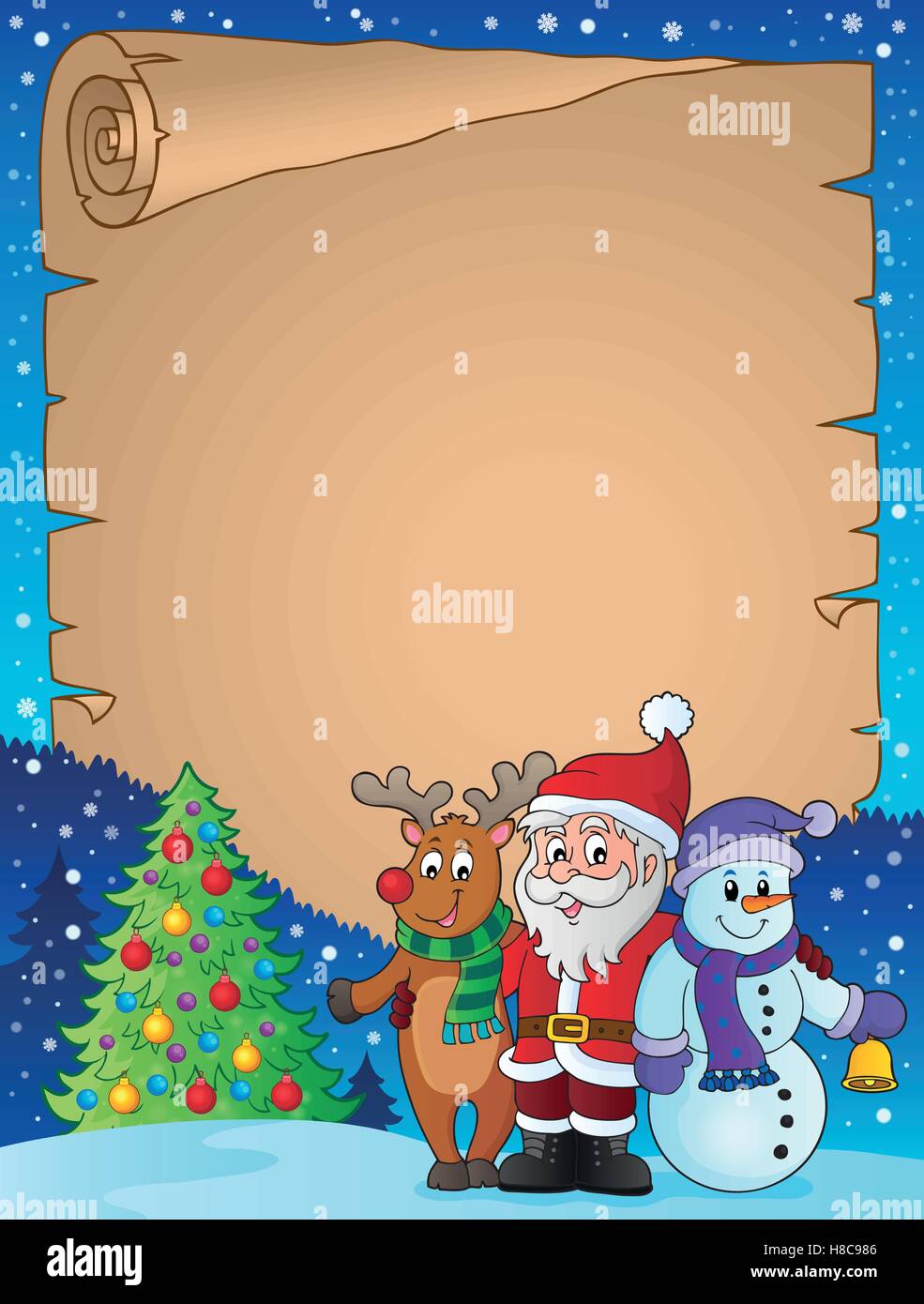 Christmas characters theme parchment 1 - eps10 vector illustration ...