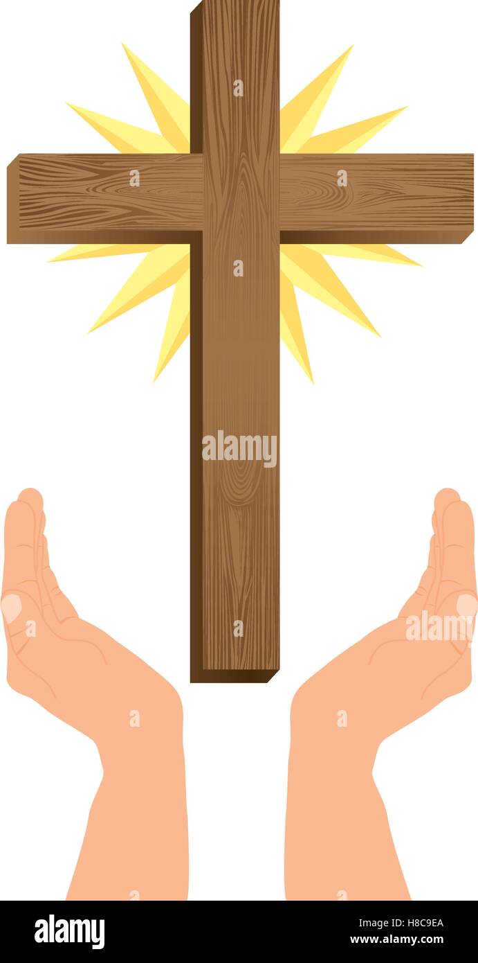 crucifix and hand christian or catholic icon image vector illustration ...