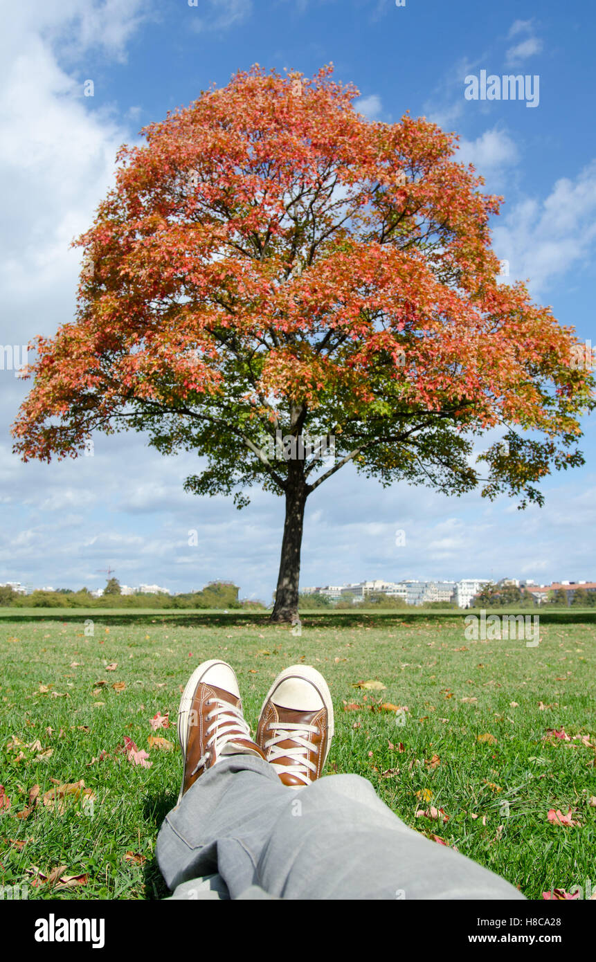 Enjoying autumn idyllic city getaway spot Stock Photo - Alamy