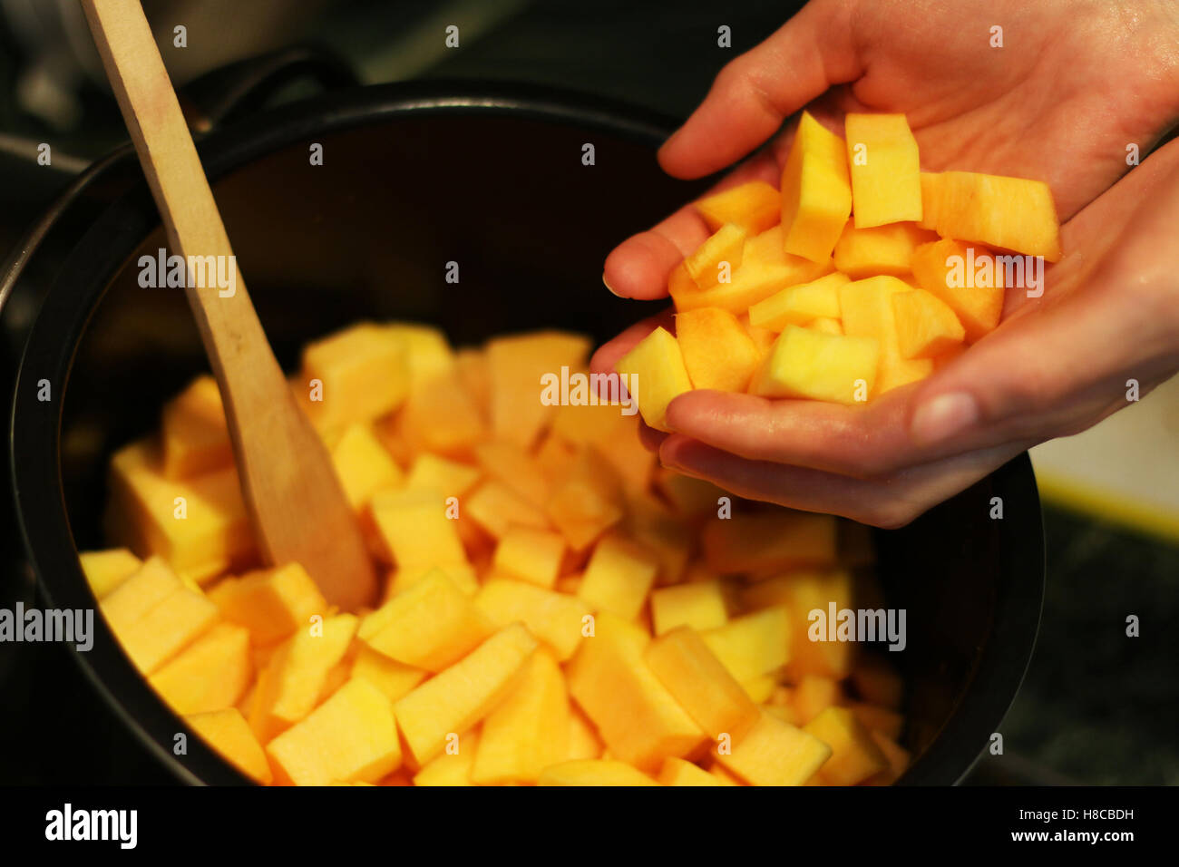 pumpkin cubes sliced Stock Photo - Alamy