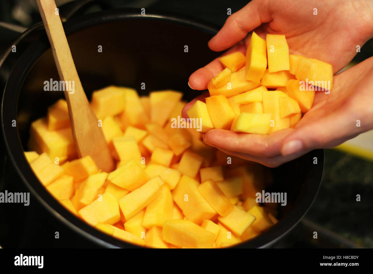 pumpkin cubes sliced Stock Photo - Alamy