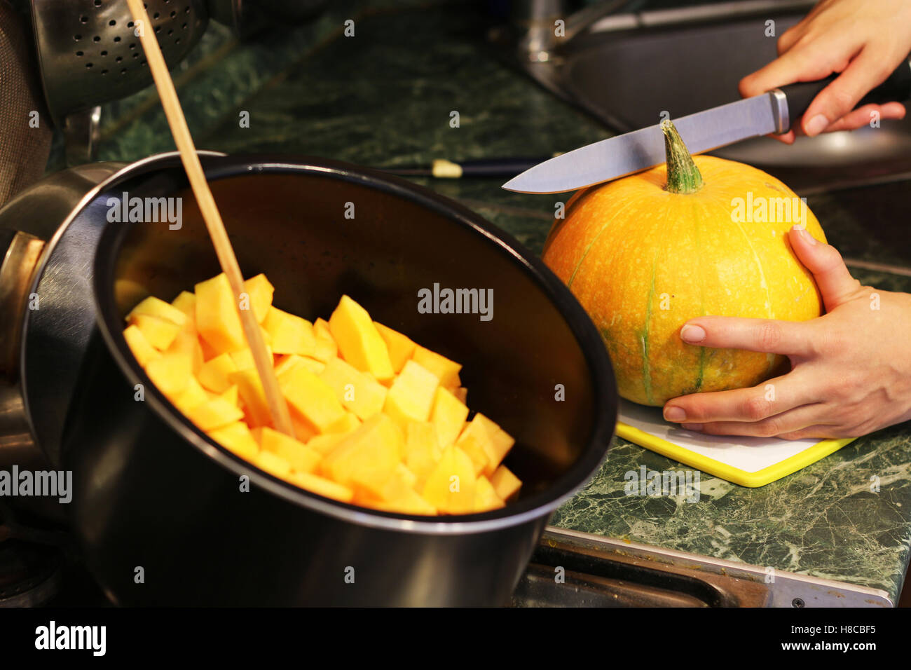 pumpkin cubes sliced Stock Photo - Alamy