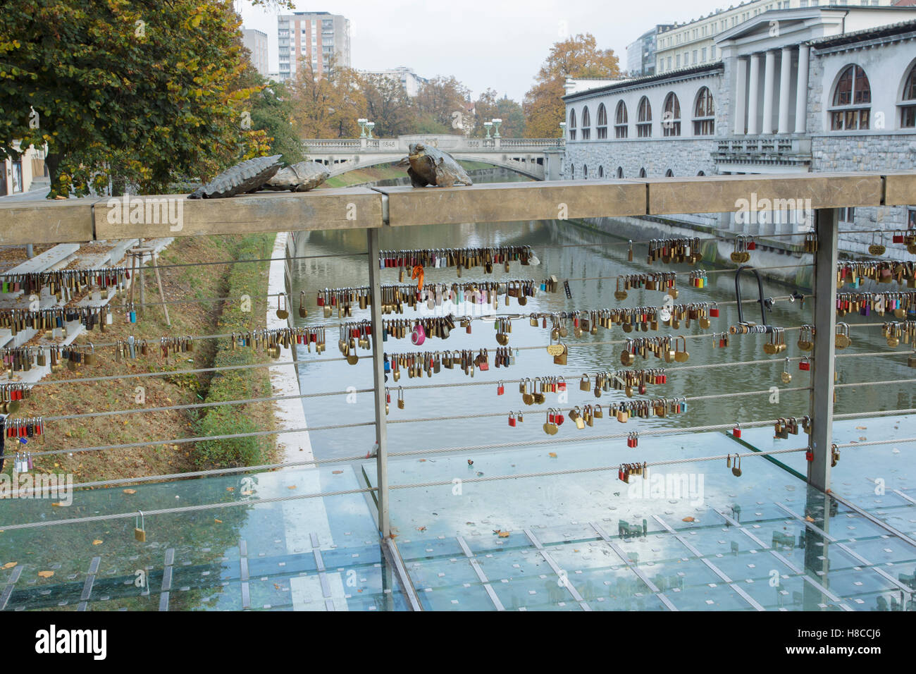Butchers' Bridge, with lovers' padlocks, River Ljubljanica, Ljubljana ...