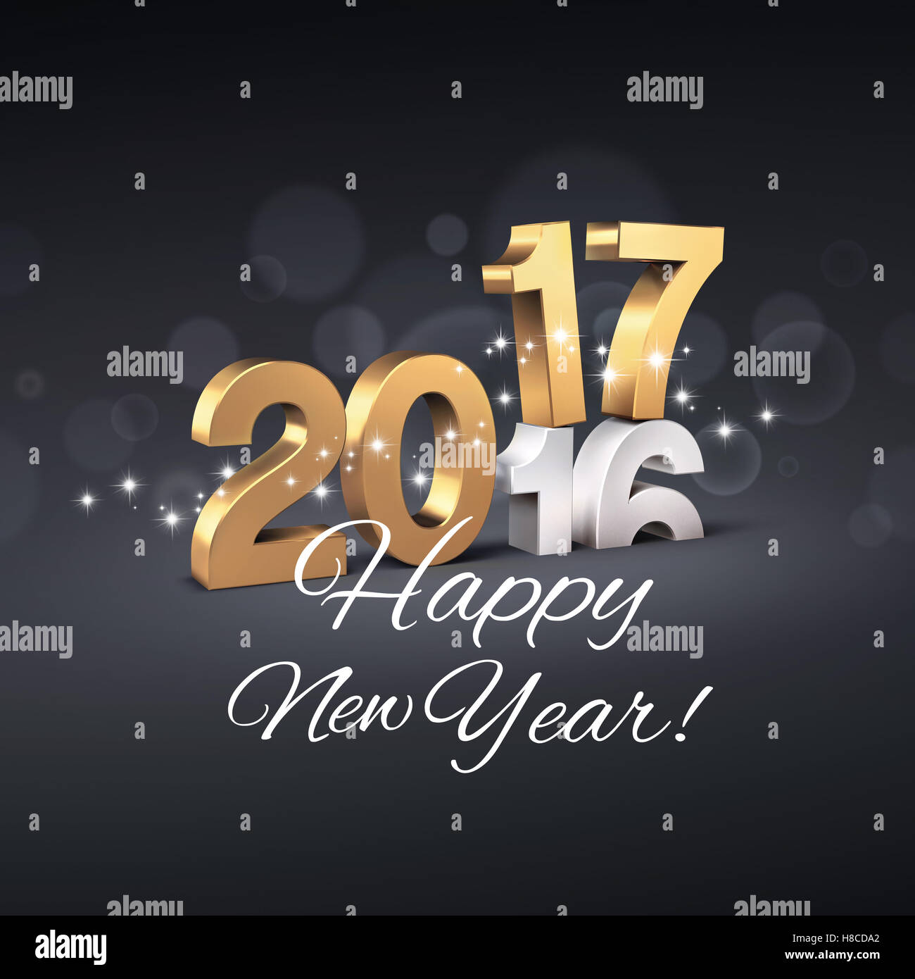 Gold 2017 New Year type over 2016 and greetings, on a festive black ...