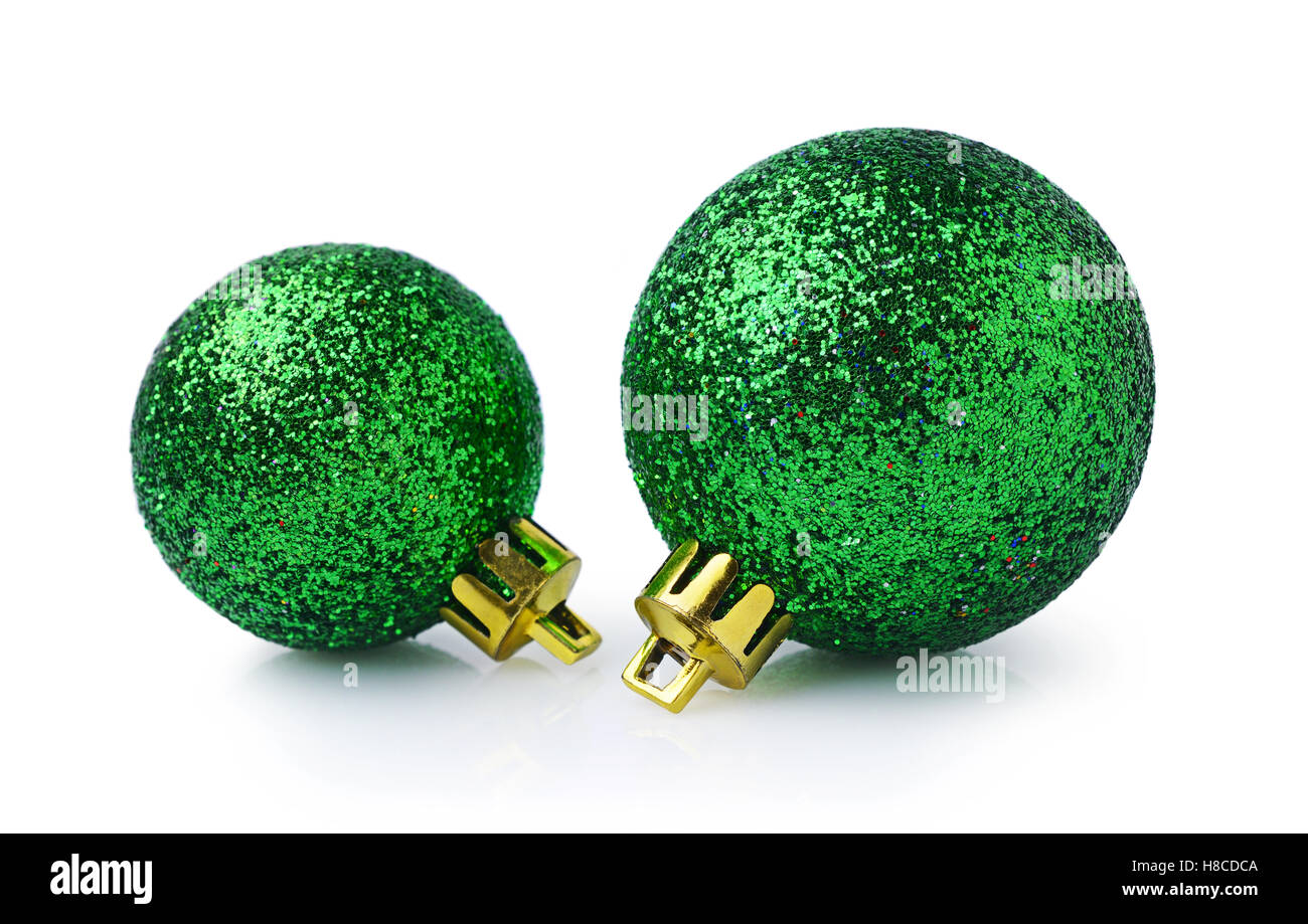 Two green Christmas balls isolated on white background Stock Photo - Alamy