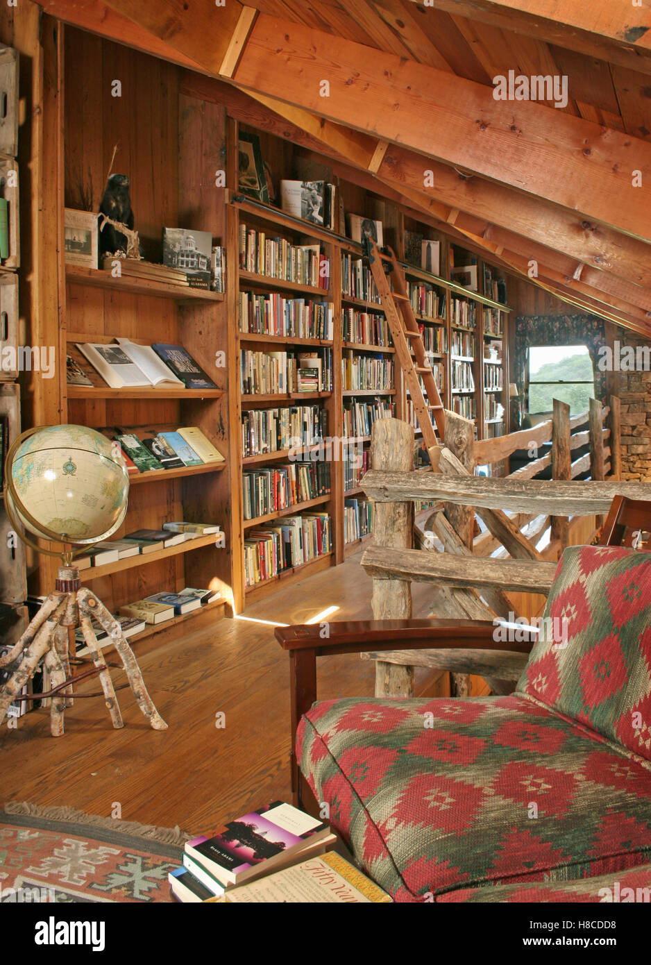 Books built wooden shelving rustic country style hi-res stock ...