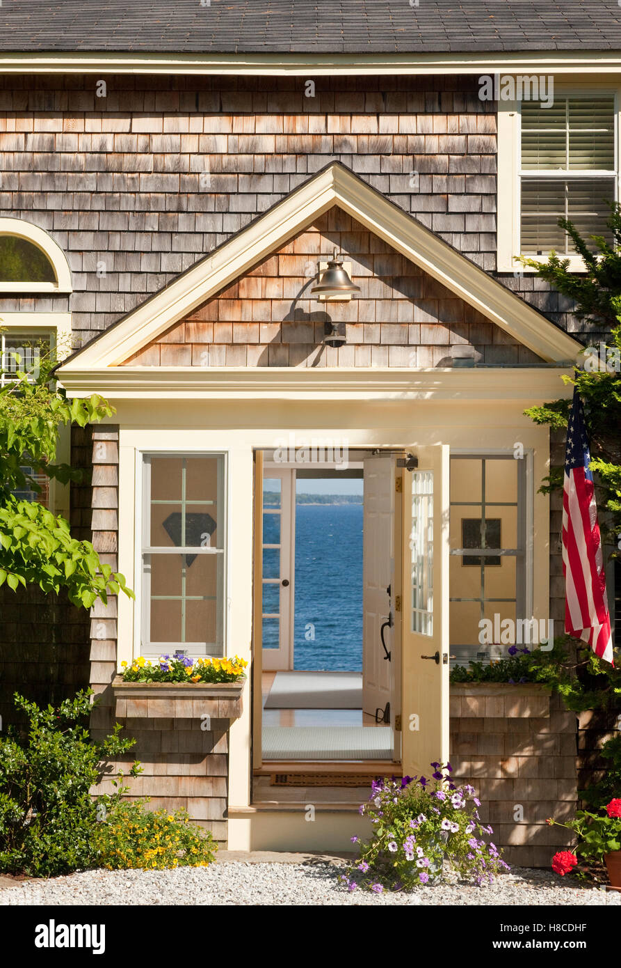 Facade of house with ocean view, Inn at Sunrise Point, Camden, Maine ...