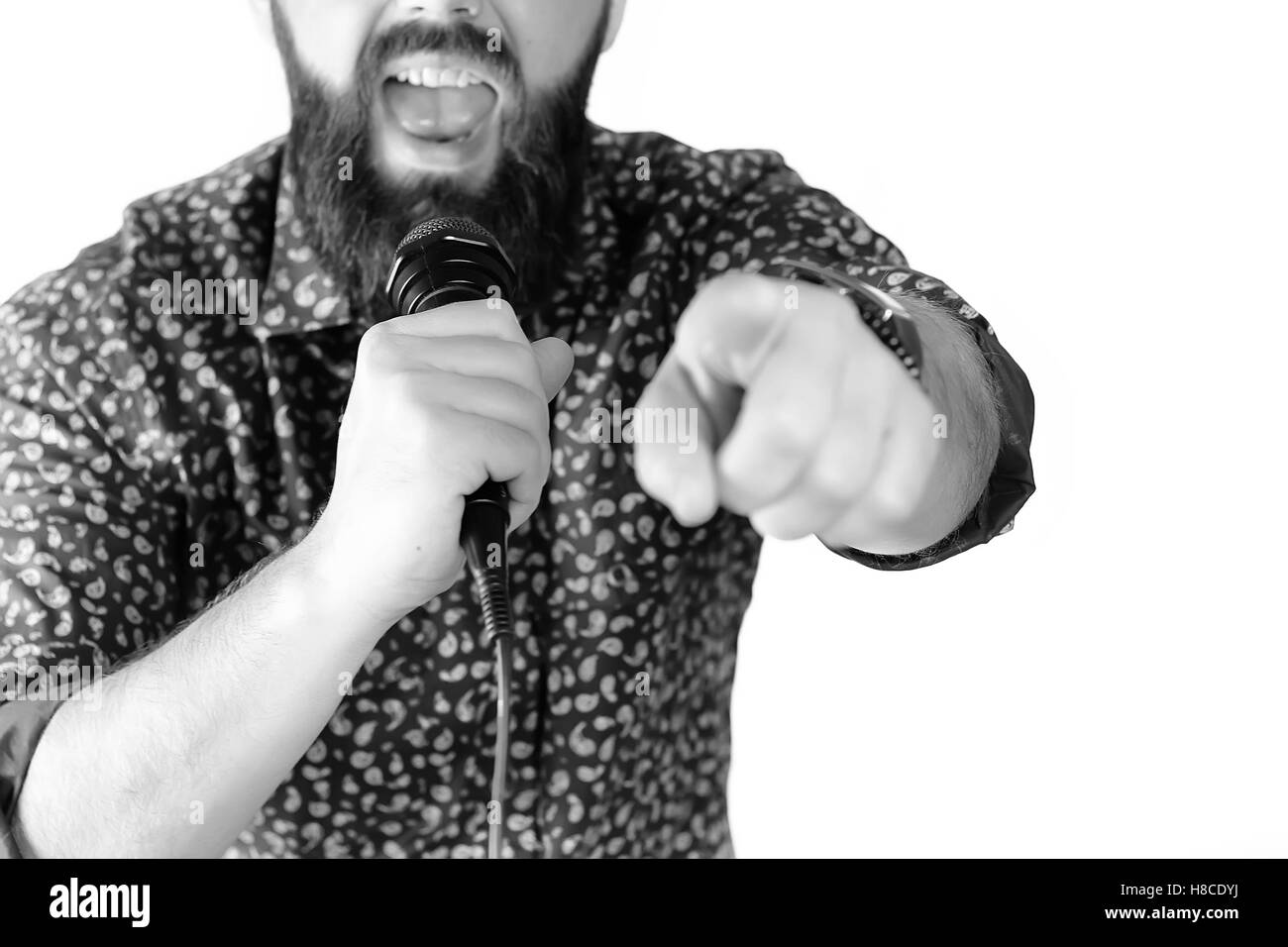 Microphone isolated man hand Stock Photo - Alamy