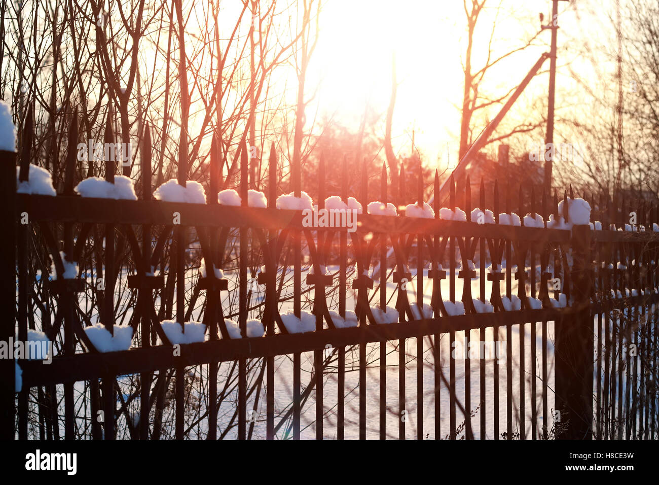 fence with spikes sun Stock Photo - Alamy