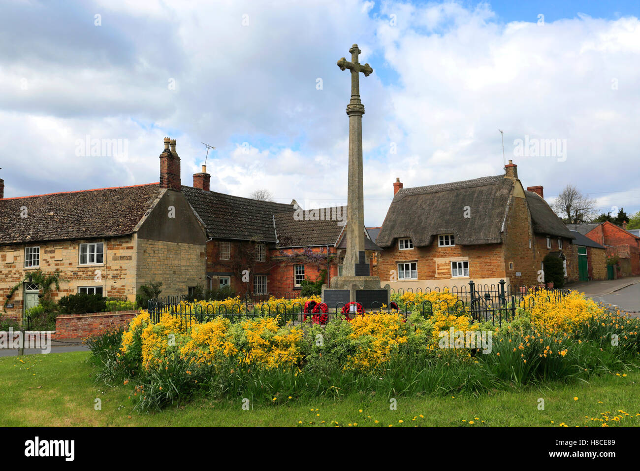 Village green and war memorial. Great Easton village; Leicestershire ...