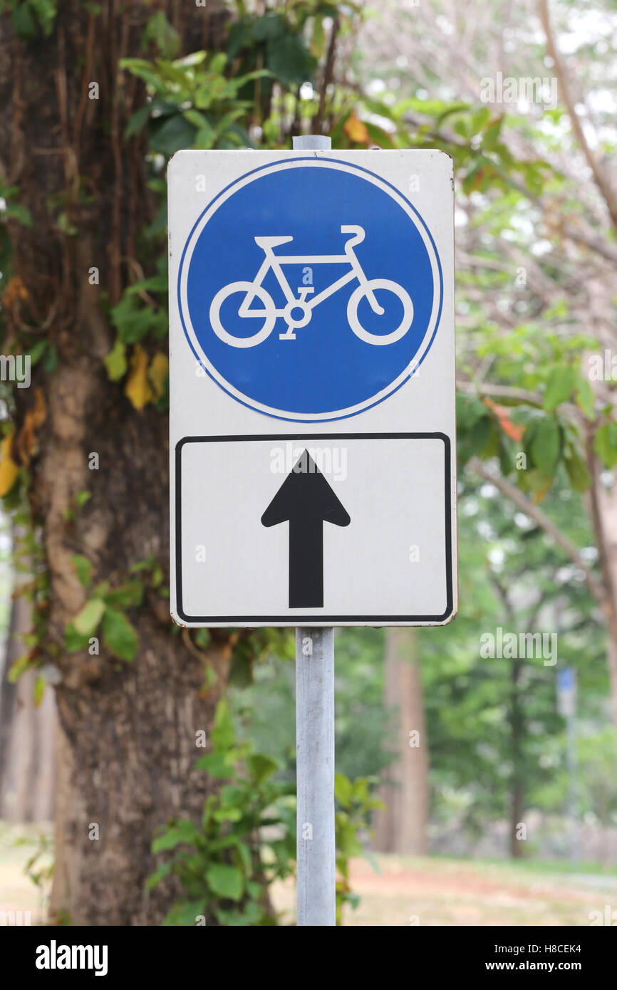 Street signs in road for bicycle only one to carriageway Stock Photo ...