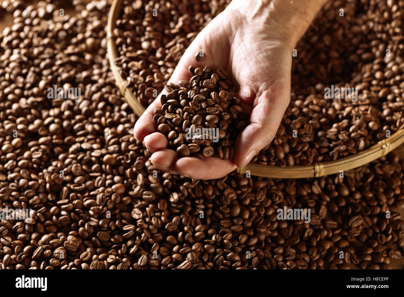 roasted coffee beans , focus on a center Stock Photo - Alamy