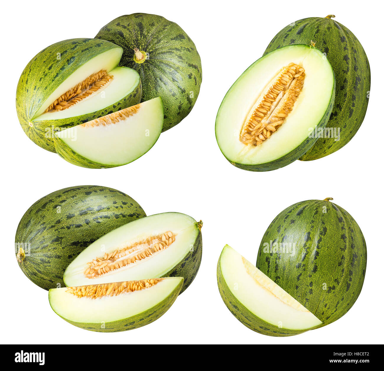 Set of green ripe melons isolated on white background Stock Photo - Alamy