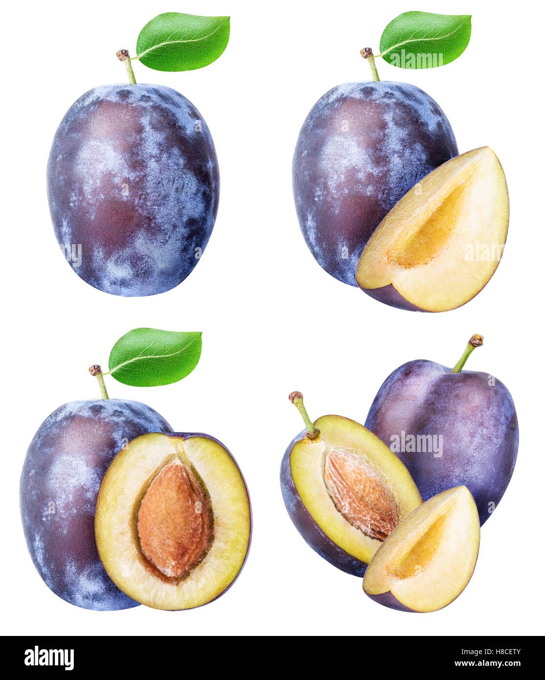 Collection of blue plums isolated on white background Stock Photo - Alamy