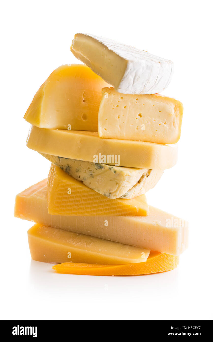 Different kinds of cheeses isolated on white background Stock Photo - Alamy