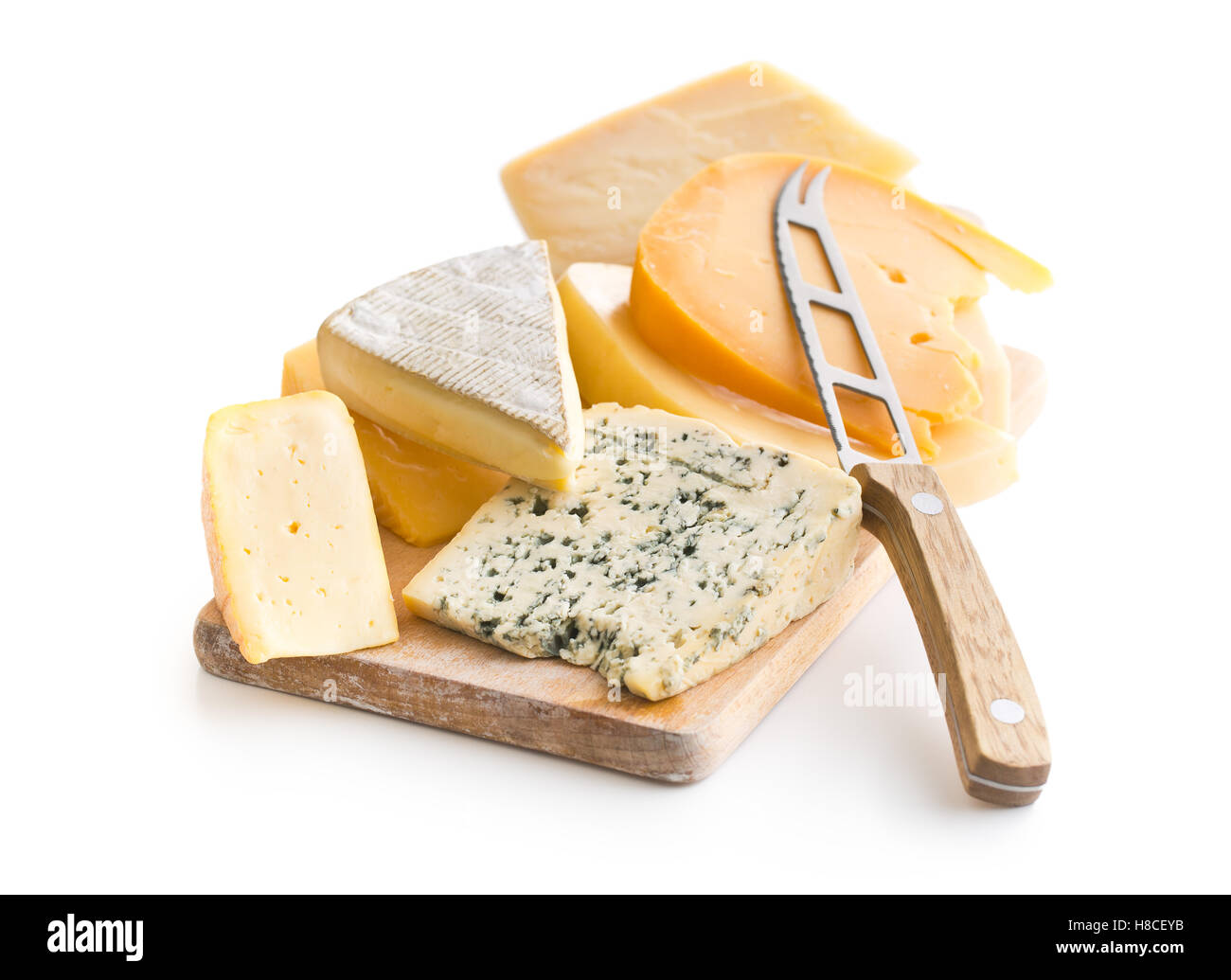 Different kinds of cheeses isolated on white background Stock Photo - Alamy