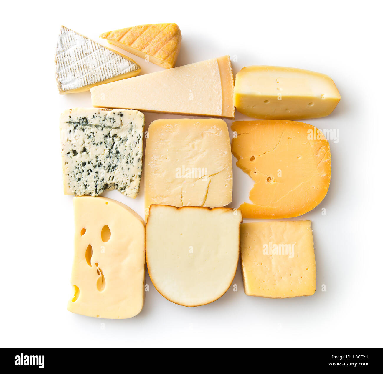 Different kinds of cheeses isolated on white background Stock Photo - Alamy