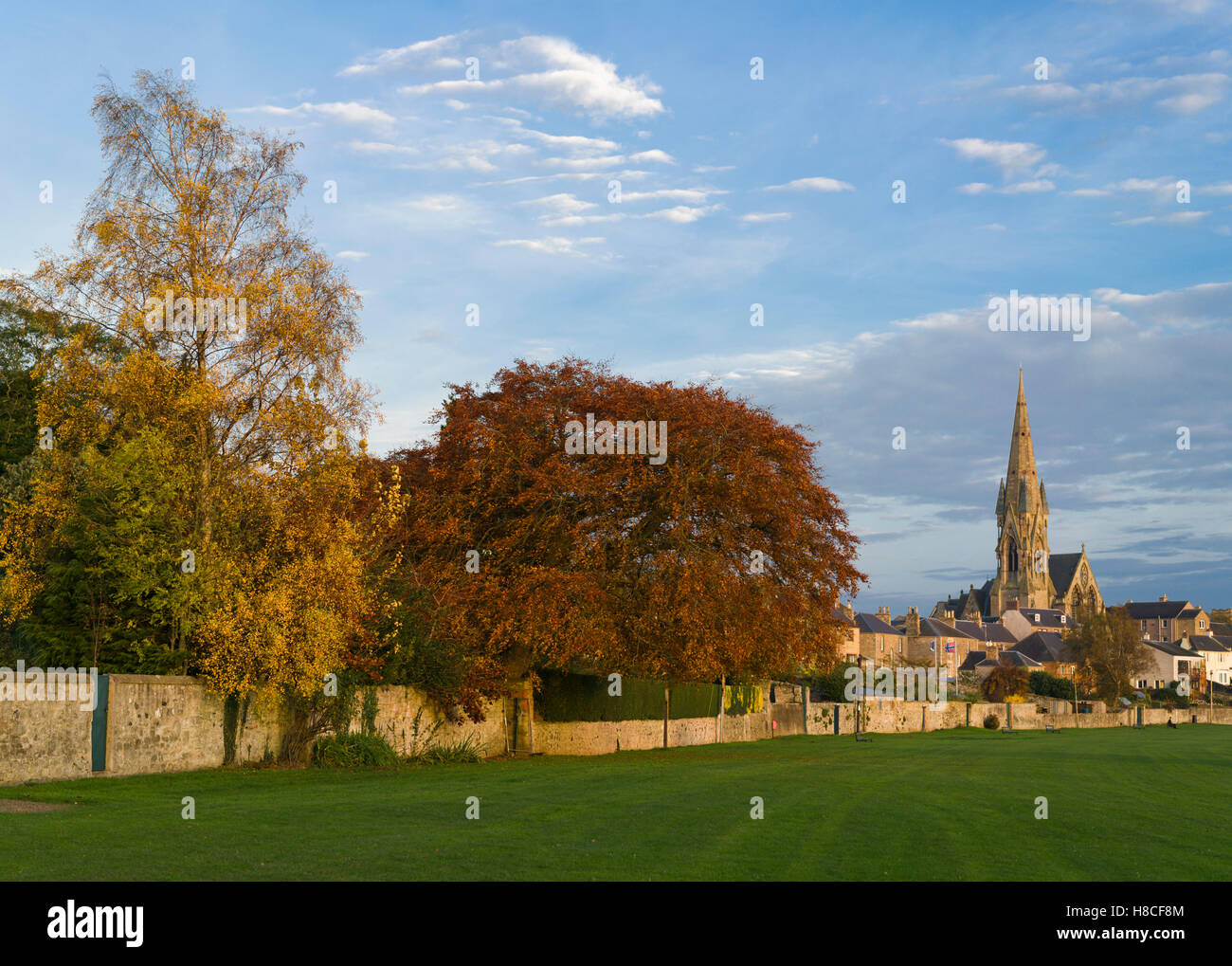 The Cobby Tweed riverside walk in Kelso, Scotland, with autumn colours ...