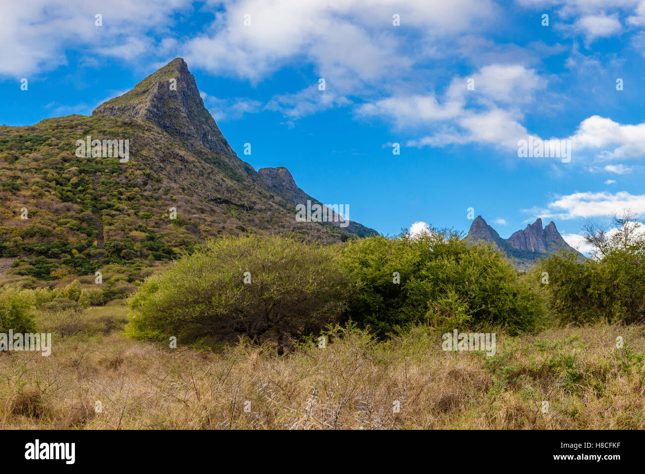 Mountain peaks of Montagne du Rempart and Trois Mamelles, Mauritius ...