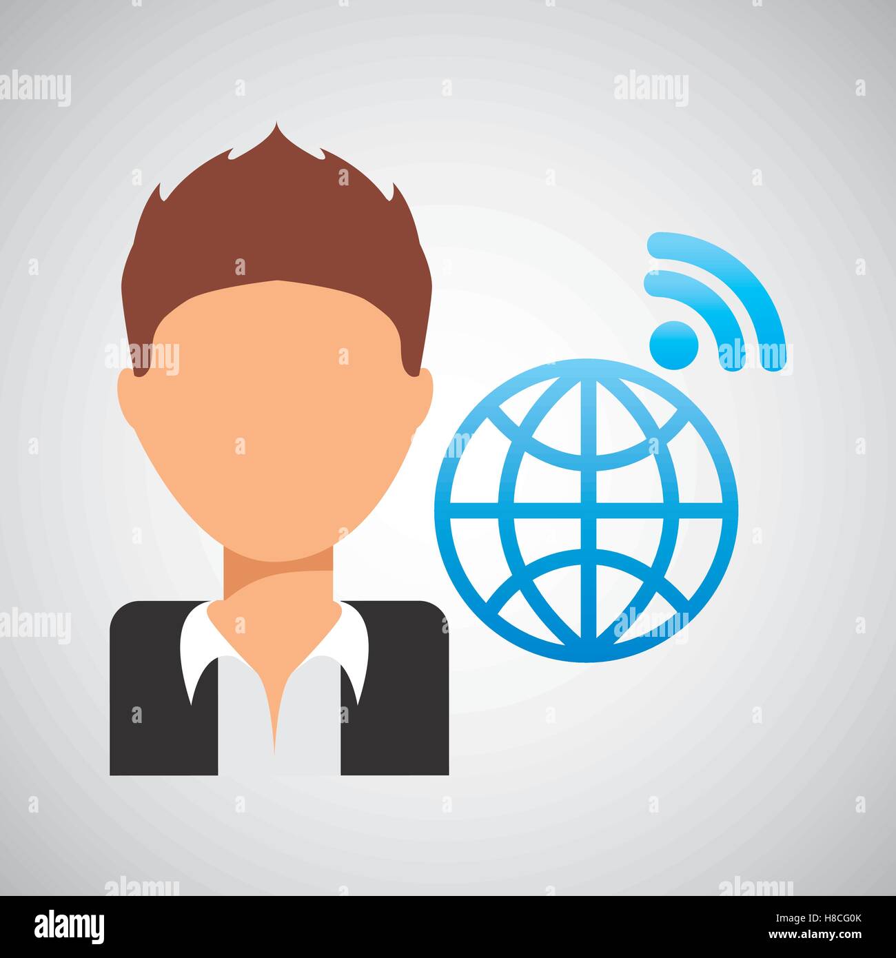 guy cartoon wifi globe vector illustration eps 10 Stock Vector Image ...