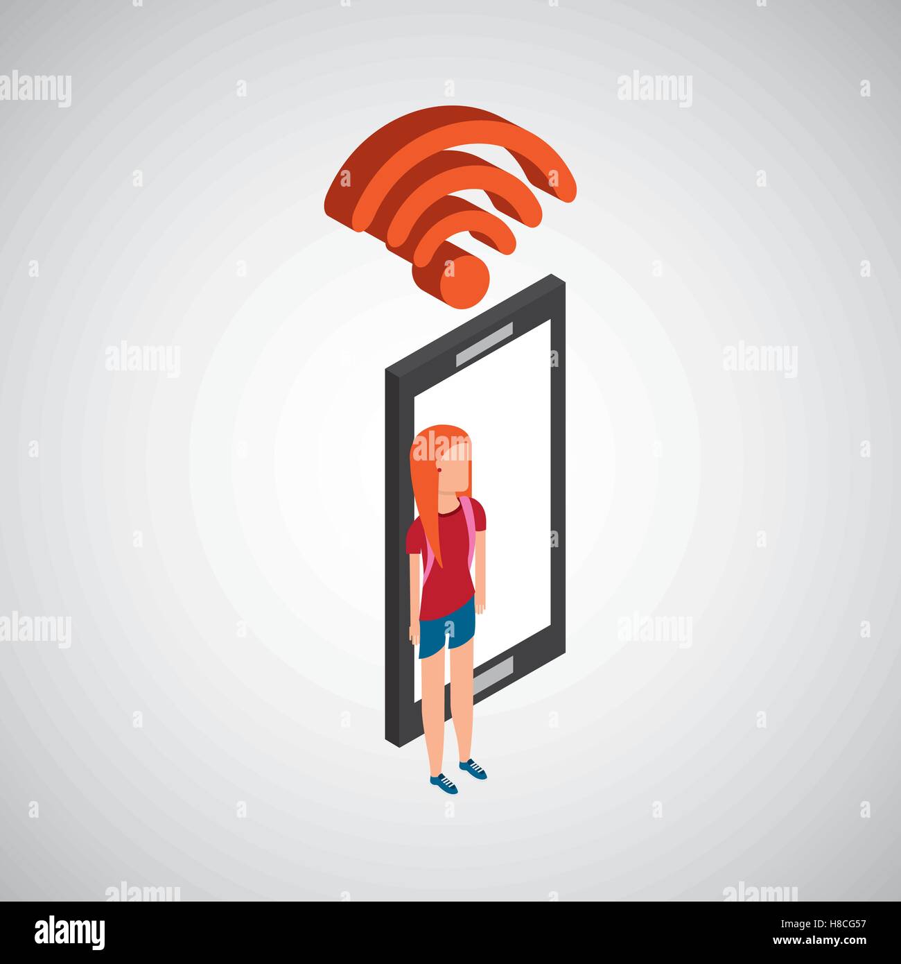 woman cartoon smartphone wifi connection icon vector illustration Stock ...