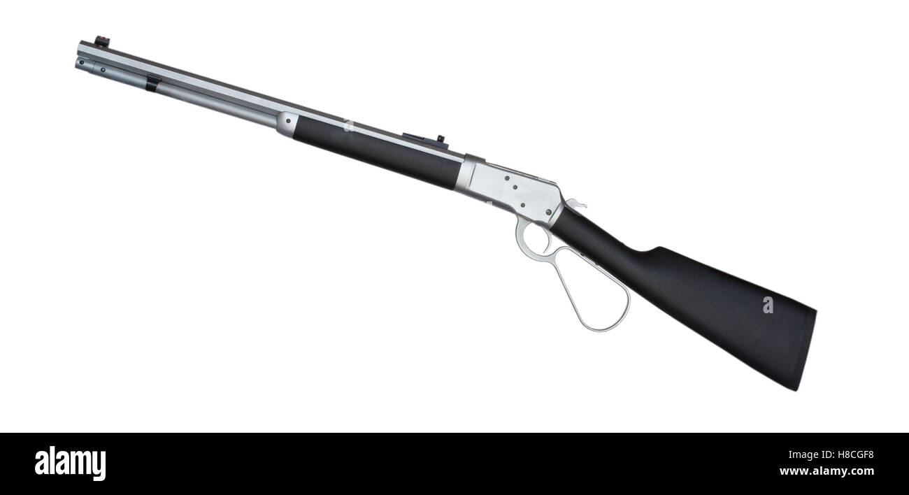 Lever action rifle with a stainless finish isolated on white Stock ...