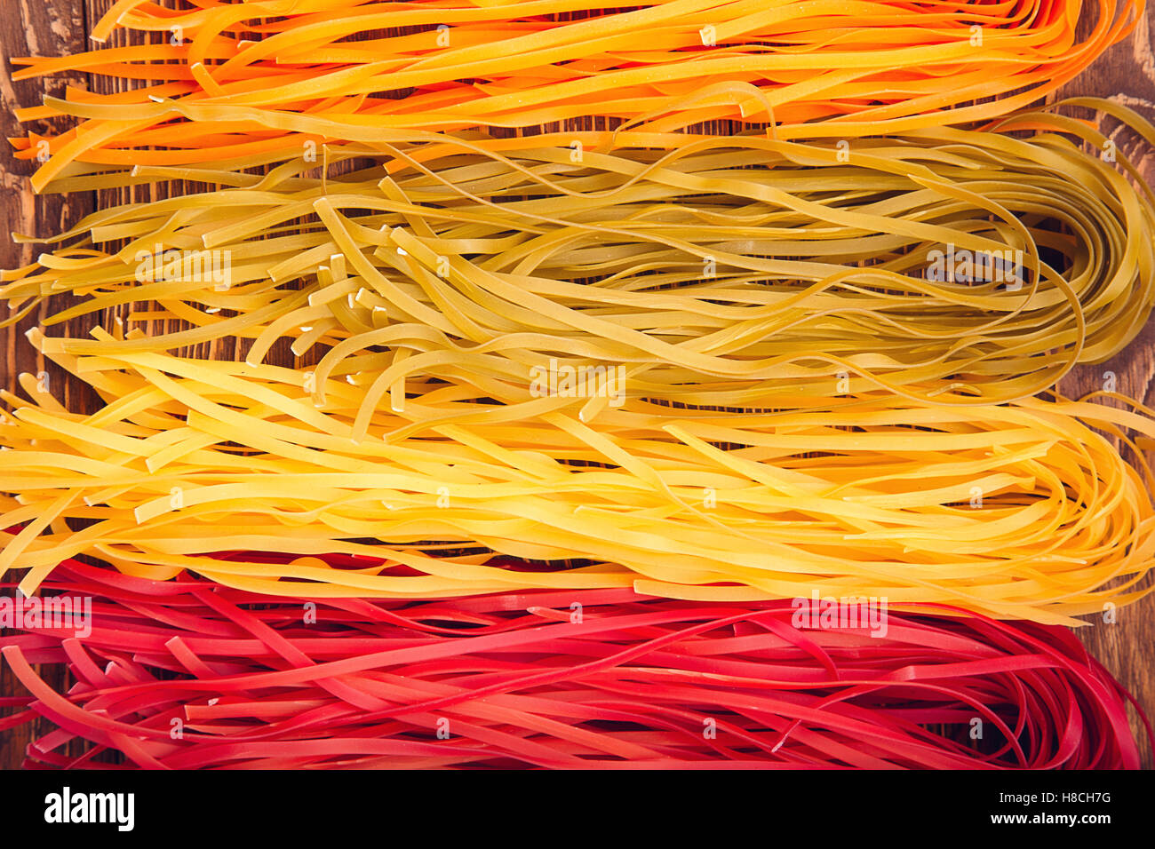 Colourful Italian pasta tagliatelle made from traditional recipe on ...