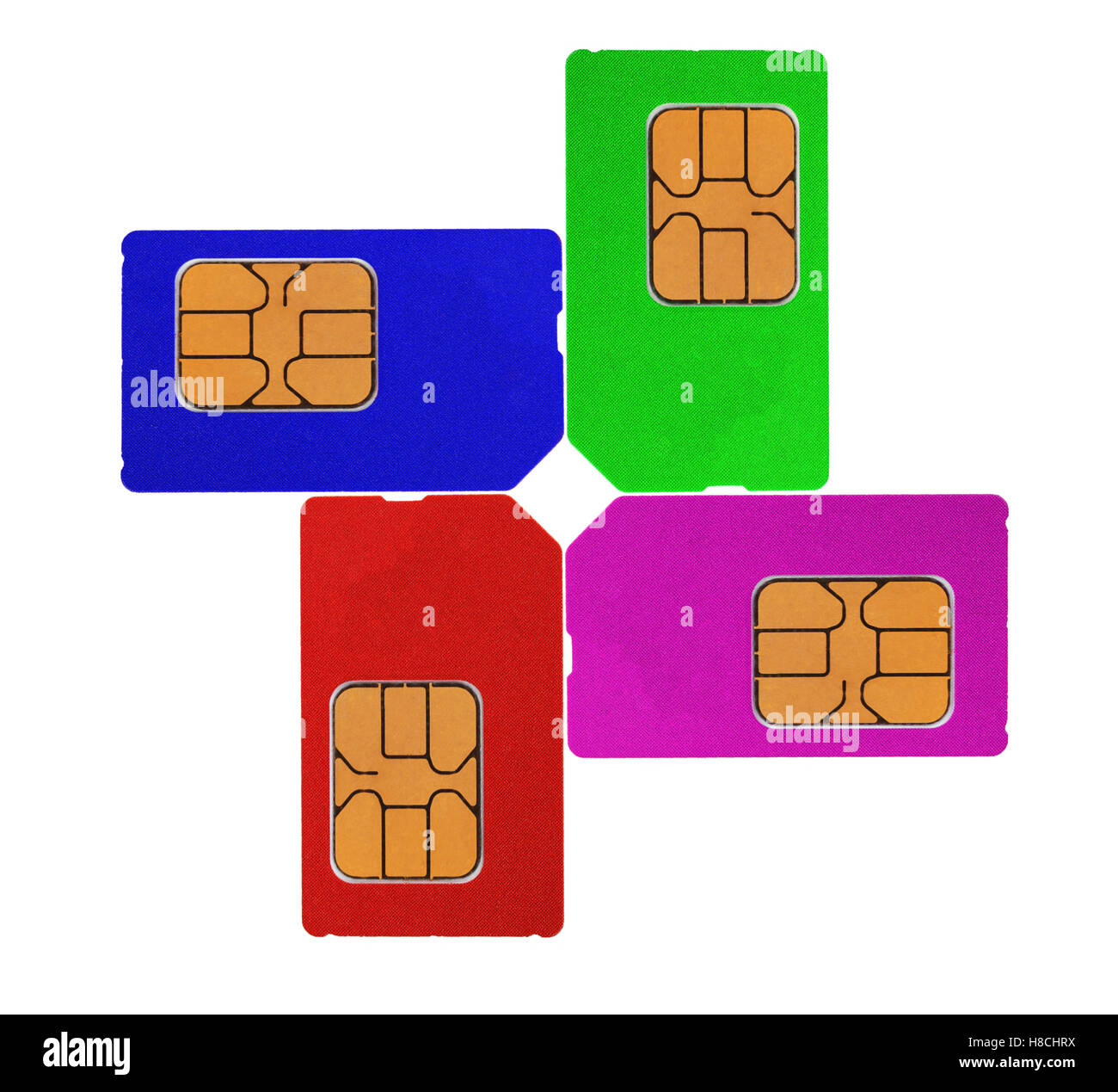 four color sim card isolated on white background Stock Photo - Alamy
