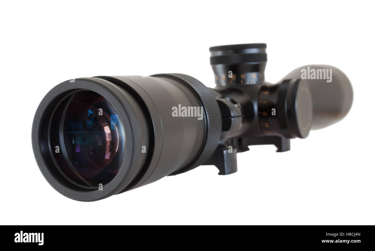 Scope used on a high powered rifle isolated on white Stock Photo - Alamy