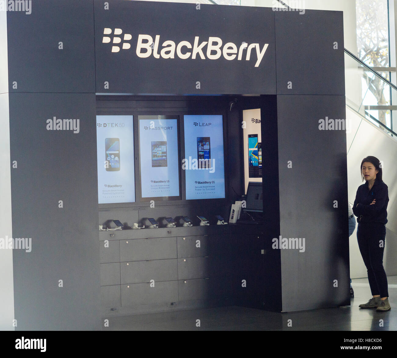 A kiosk for Blackberry mobile phones in Brookfield Place in New York on ...