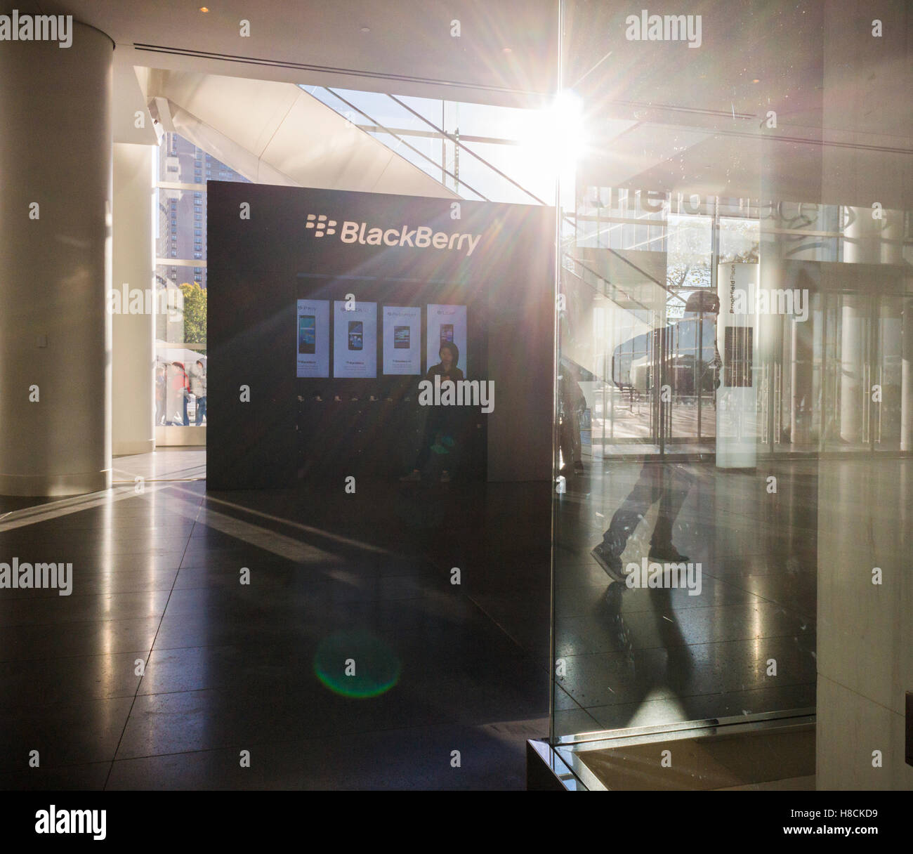A kiosk for Blackberry mobile phones in Brookfield Place in New York on ...