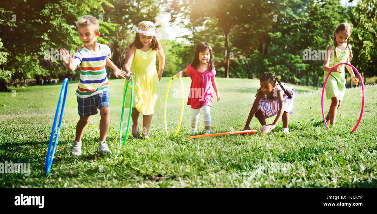 Hula Hoop Friends Girls Playful Nature Offspring Concept Stock Photo ...
