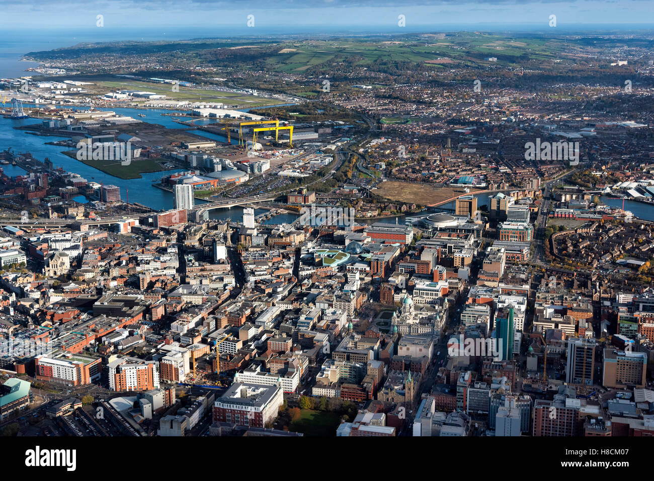Aerial of Belfast City Center, Northern Ireland Stock Photo - Alamy