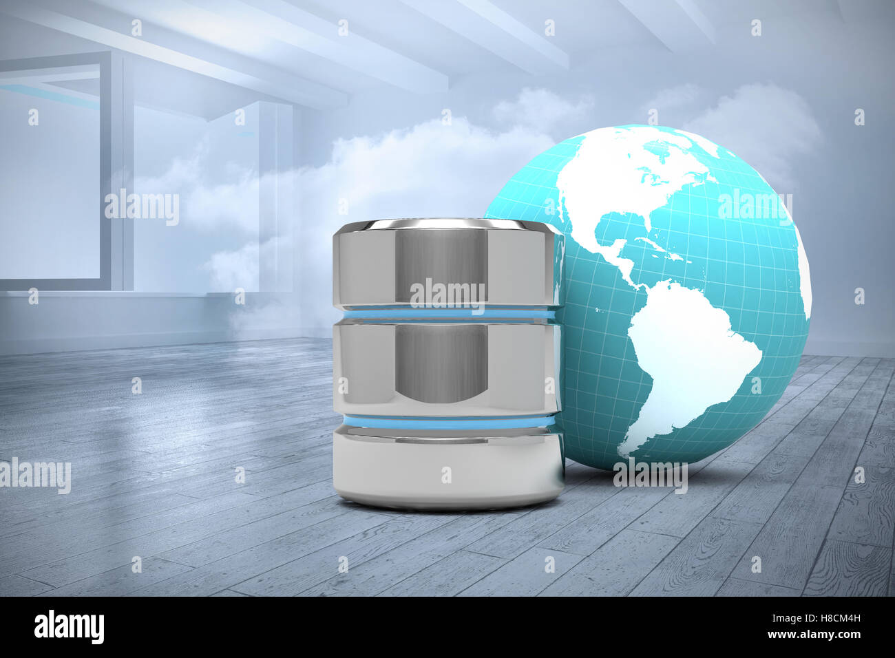 Composite image of database server icon with earth Stock Photo - Alamy
