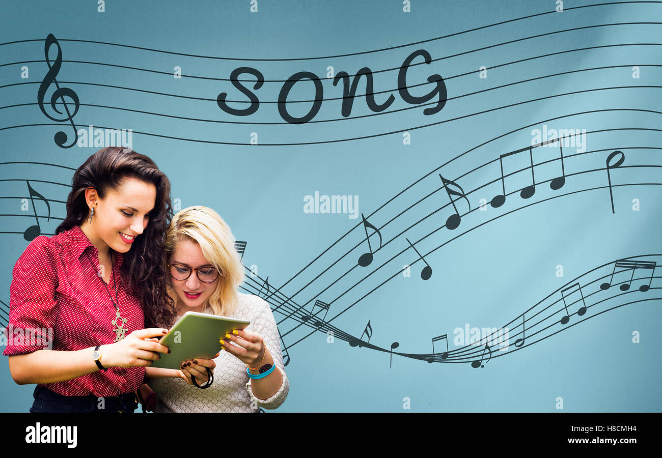 Music Notes Entertainment Melody Listening Concept Stock Photo - Alamy
