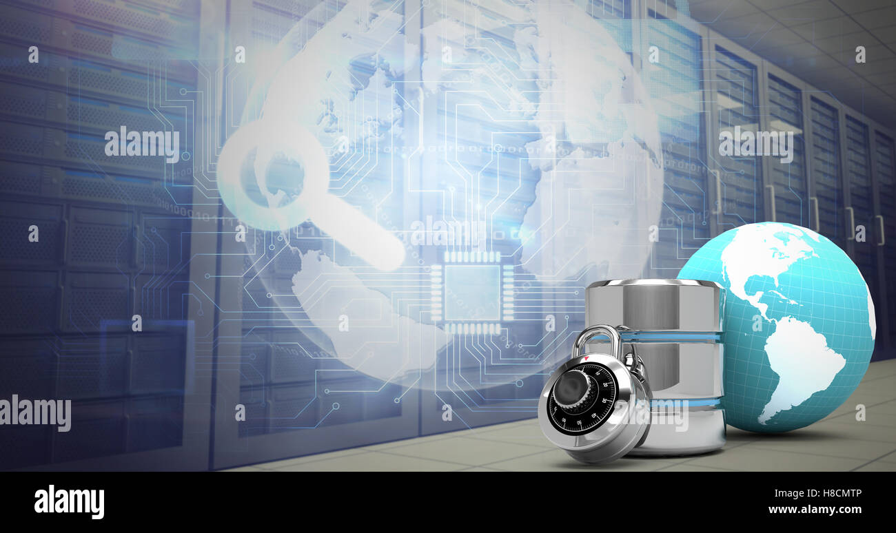Composite image of database server icon with lock and earth Stock Photo ...