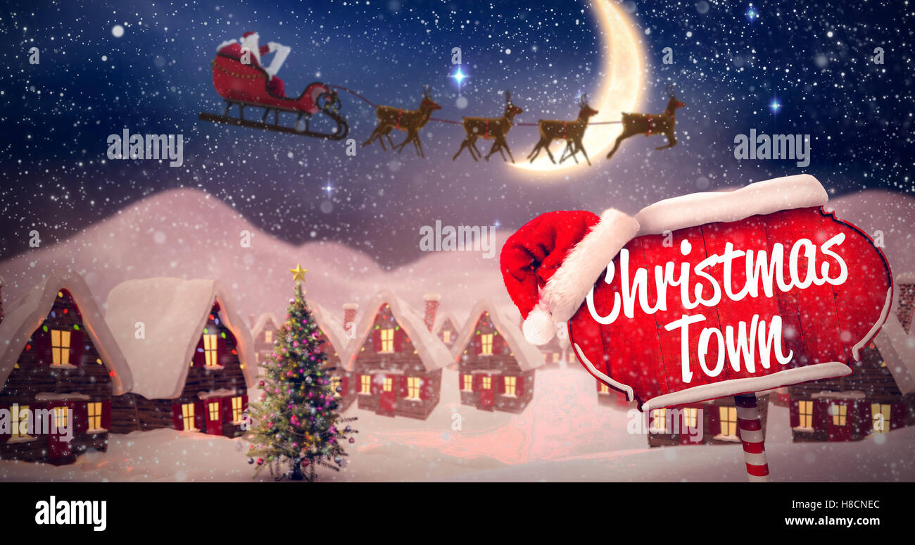 Composite image of side view of santa claus riding on sleigh during ...