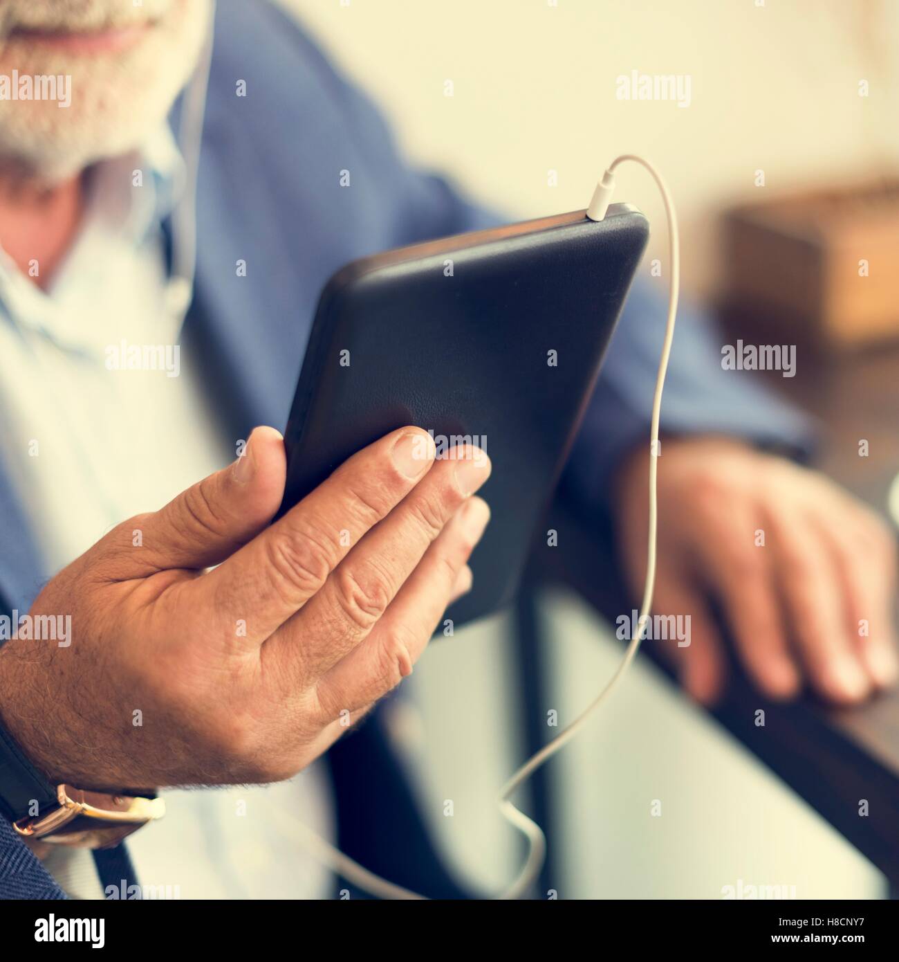 Senior Man Coffee Shop Communication Connection Technology Concept ...