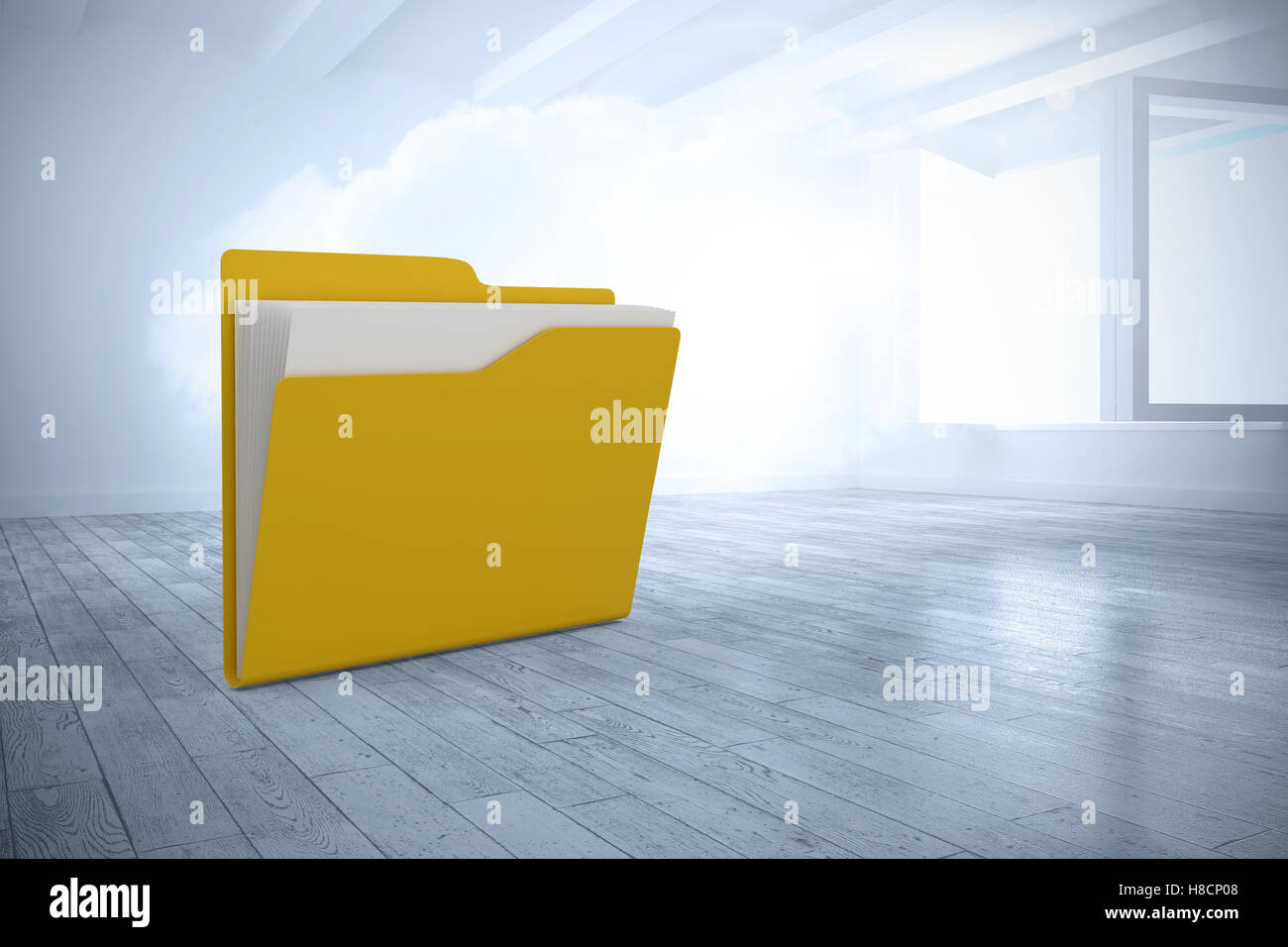 Composite image of yellow folder with document Stock Photo - Alamy