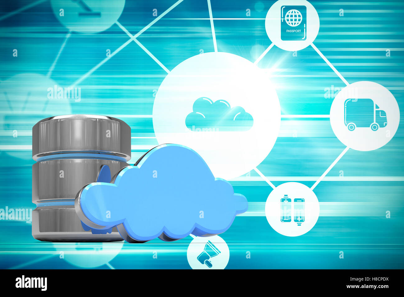 Composite image of hard drive symbol with blue cloud Stock Photo - Alamy