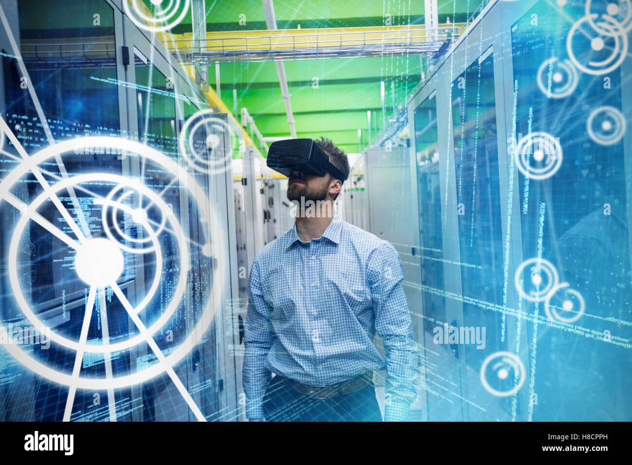 Composite image of binary codes and lines Stock Photo - Alamy