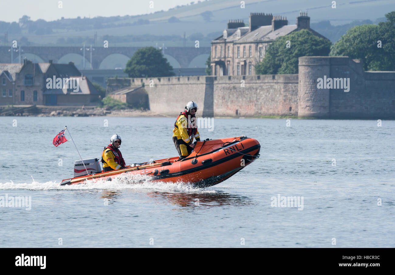 RNLI inflatable RIB speedboat patrol at Tweedmouth Stock Photo - Alamy