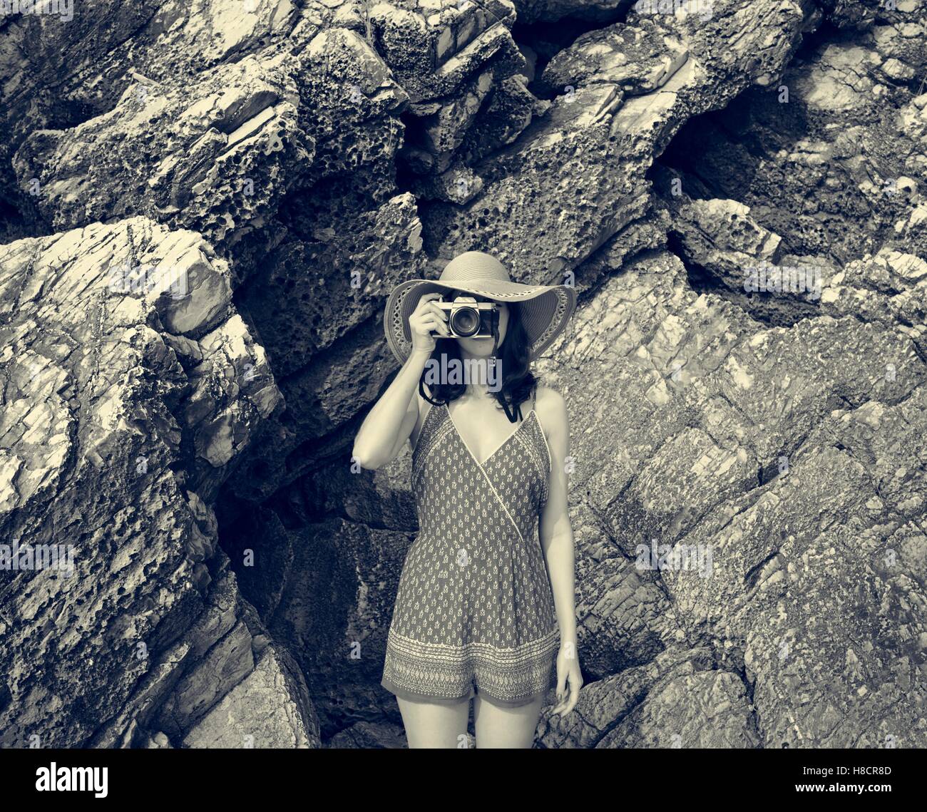 Girl Camera Photographer Focus Shooting Nature Concept Stock Photo - Alamy